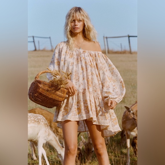 Spell | Dresses | Spell Meadowland Linen Tunic Dress Cream Nwt | Poshmark